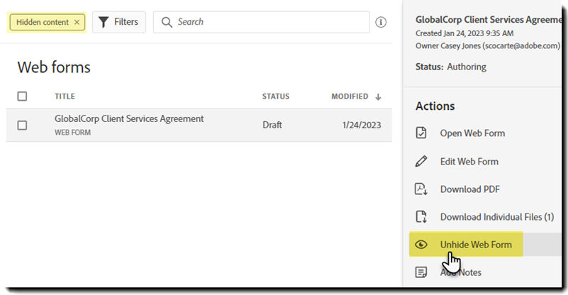 Hide/Unhide a web form
